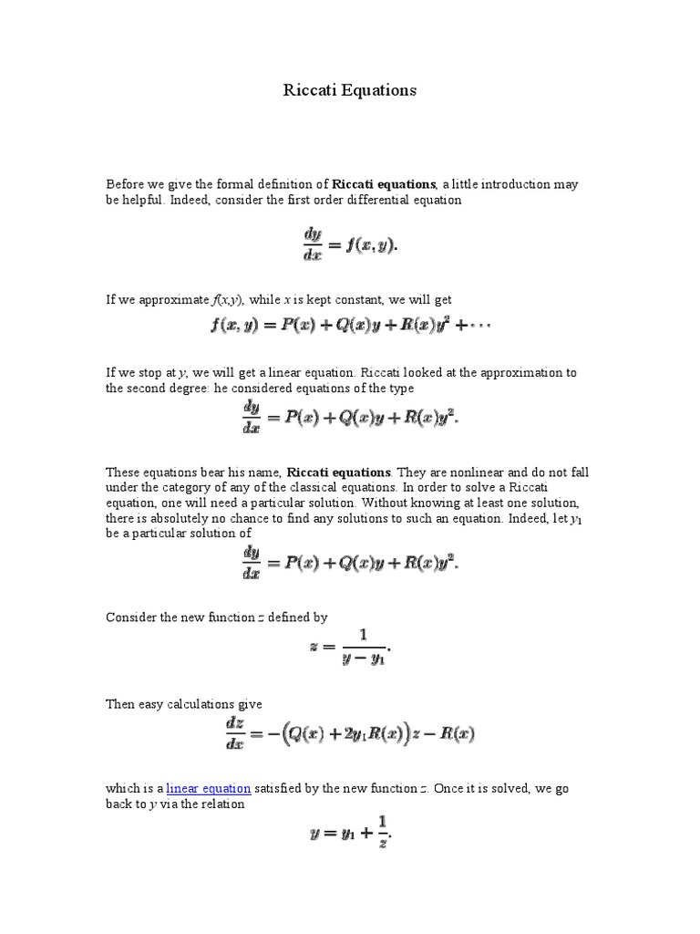 Riccati Equations | PDF | Ordinary Differential Equation | Equations