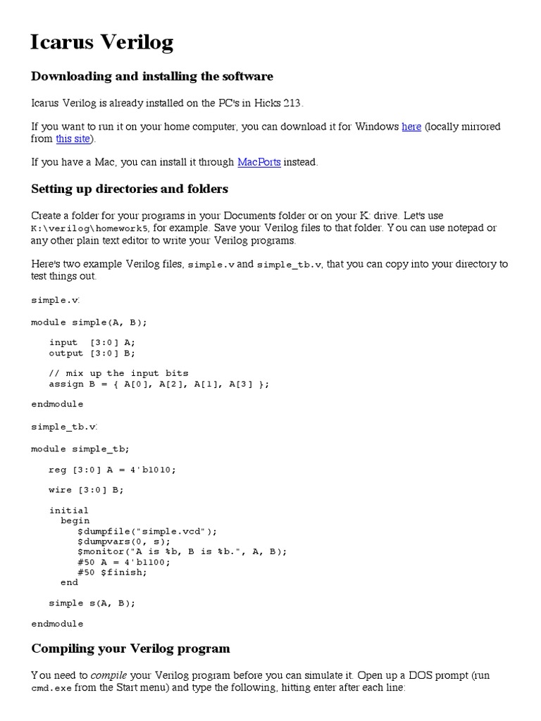 E15 - Fall 2010 - Icarus Verilog Tutorial PDF | PDF | Directory (Computing) | Computer Program