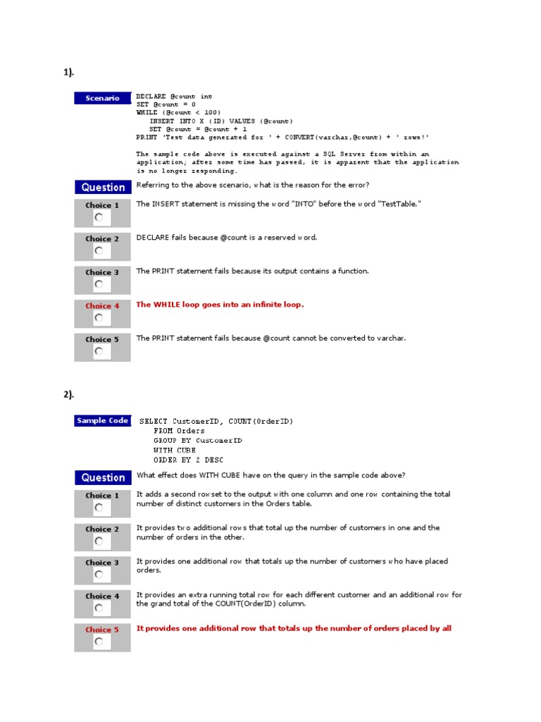 Sql Sample Question And Answer Sql Database Index 