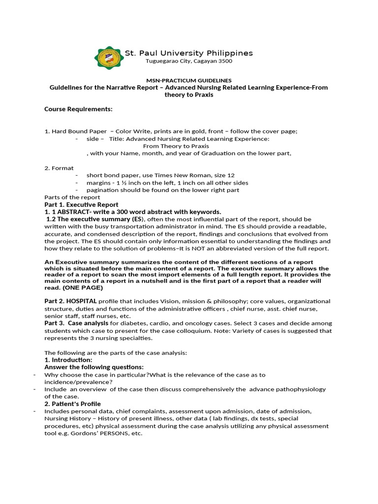 Guidelines for the Narrative Report Revised Ed. | Nursing | Abstract ...