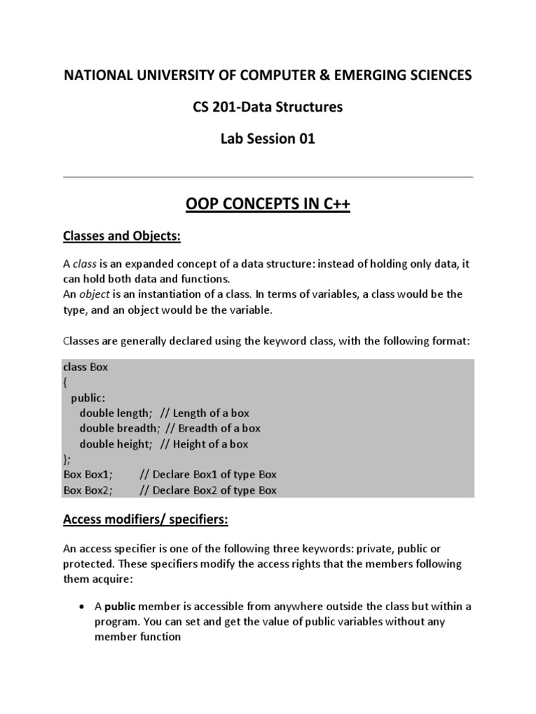 Lab 01 Pdf Class Computer Programming Constructor Object Oriented Programming