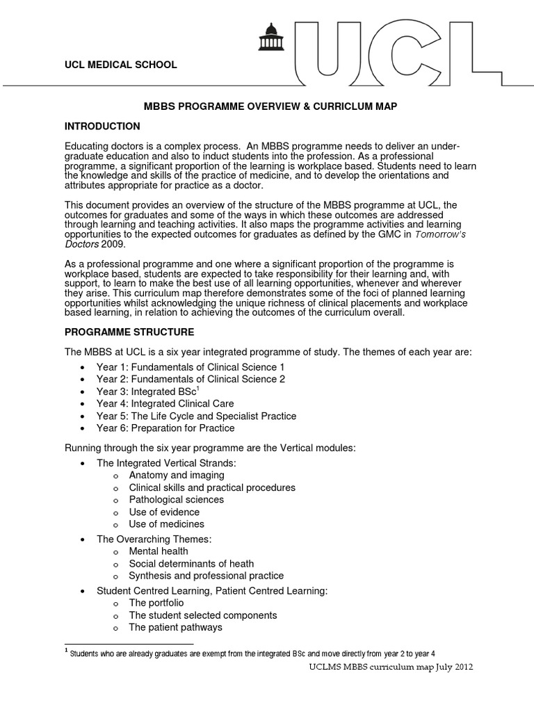 Mapping Outcomes: A Curriculum Map Detailing How the UCL MBBS Programme ...