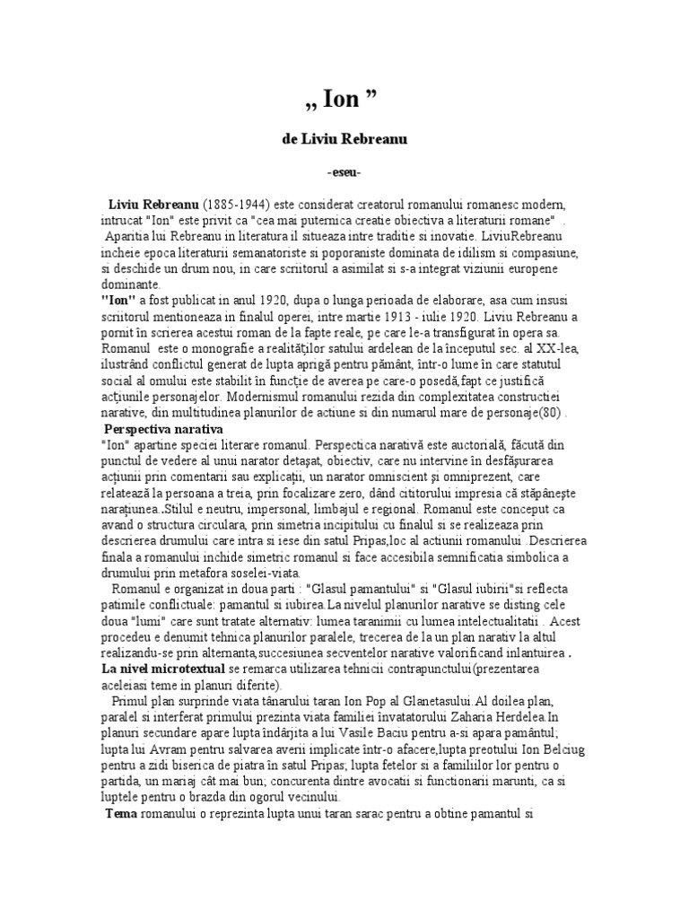 Ion Liviu Rebreanu Eseu | PDF