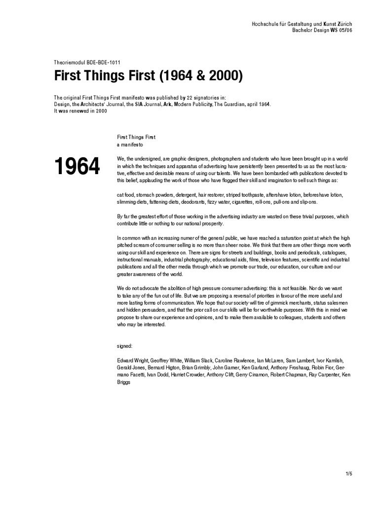 First Things First Manifesto | PDF | Graphic Design | Advertising