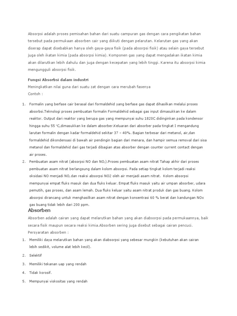 Absorpsi Adalah Proses Pemisahan Bahan Dari Suatu Campuran Gas Dengan ...