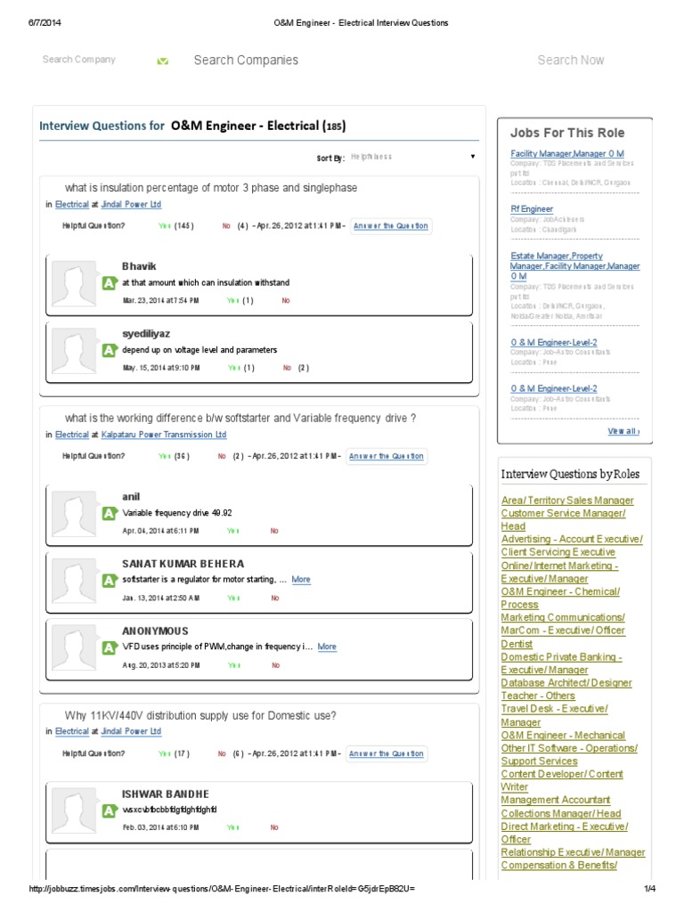 O&M Engineer - Electrical Interview Questions | PDF | Marketing ...