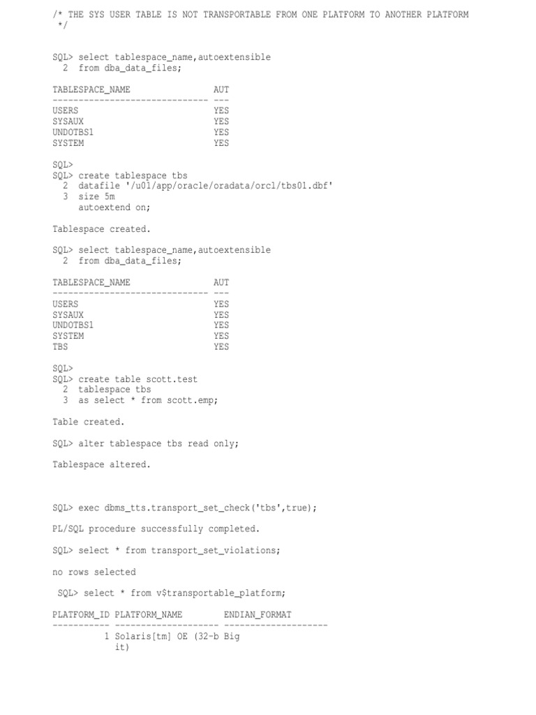 Transportable Tablespace Txt 64 Bit Computing Oracle Database