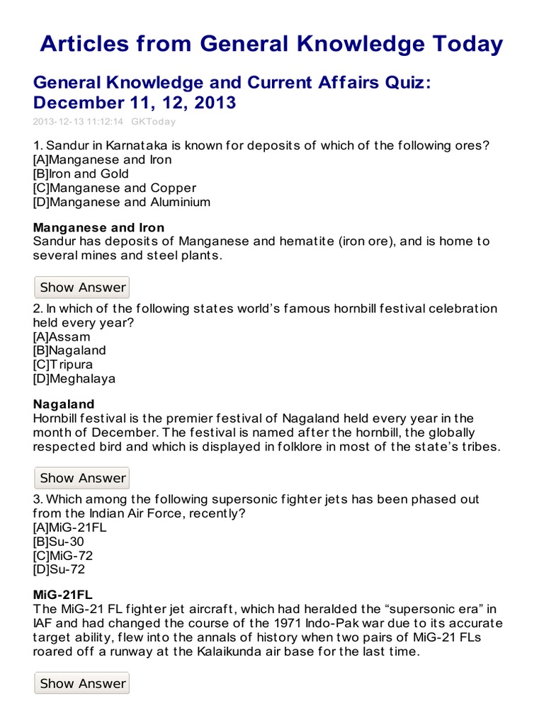 General Knowledge Today | PDF | Metals | Industries