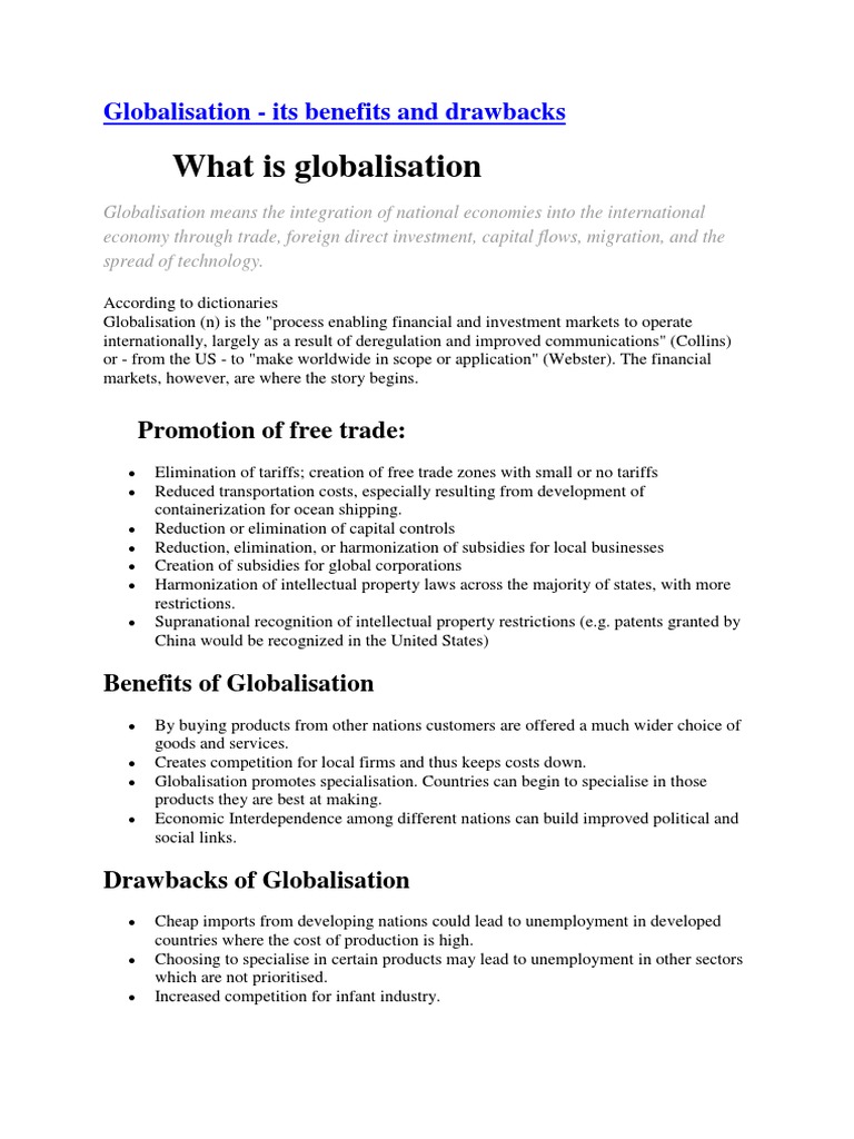 What Is Globalisation: Globalisation - Its Benefits and Drawbacks | PDF | World Trade ...