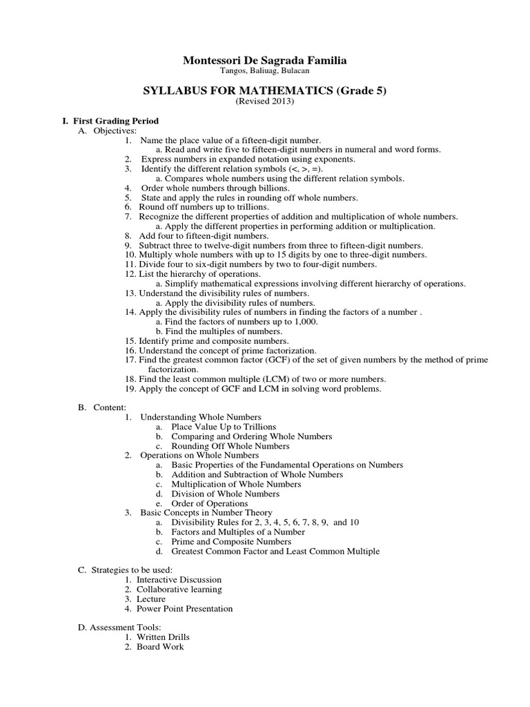 Grade 5 Mathematics Syllabus | Fraction (Mathematics) | Area