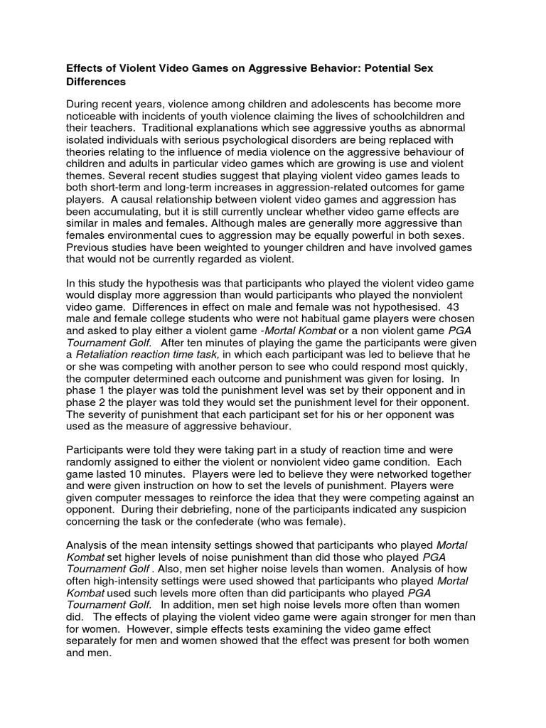 Effects of Violent Video Games On Aggressive Behavior: Potential Sex ...