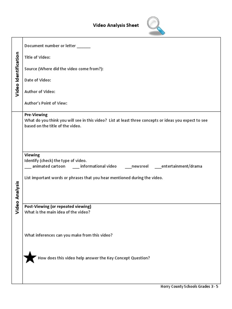Video Analysis Worksheet for Grades 3-5 | PDF