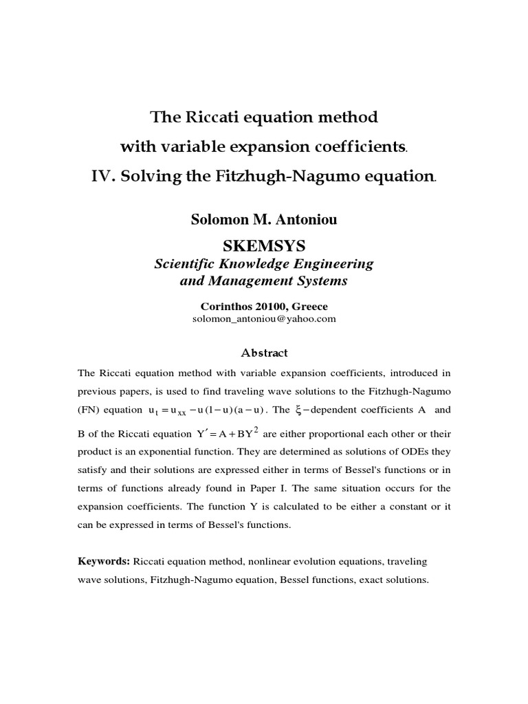 The Riccati Equation Method With Variable Expansion Coefficients. IV ...