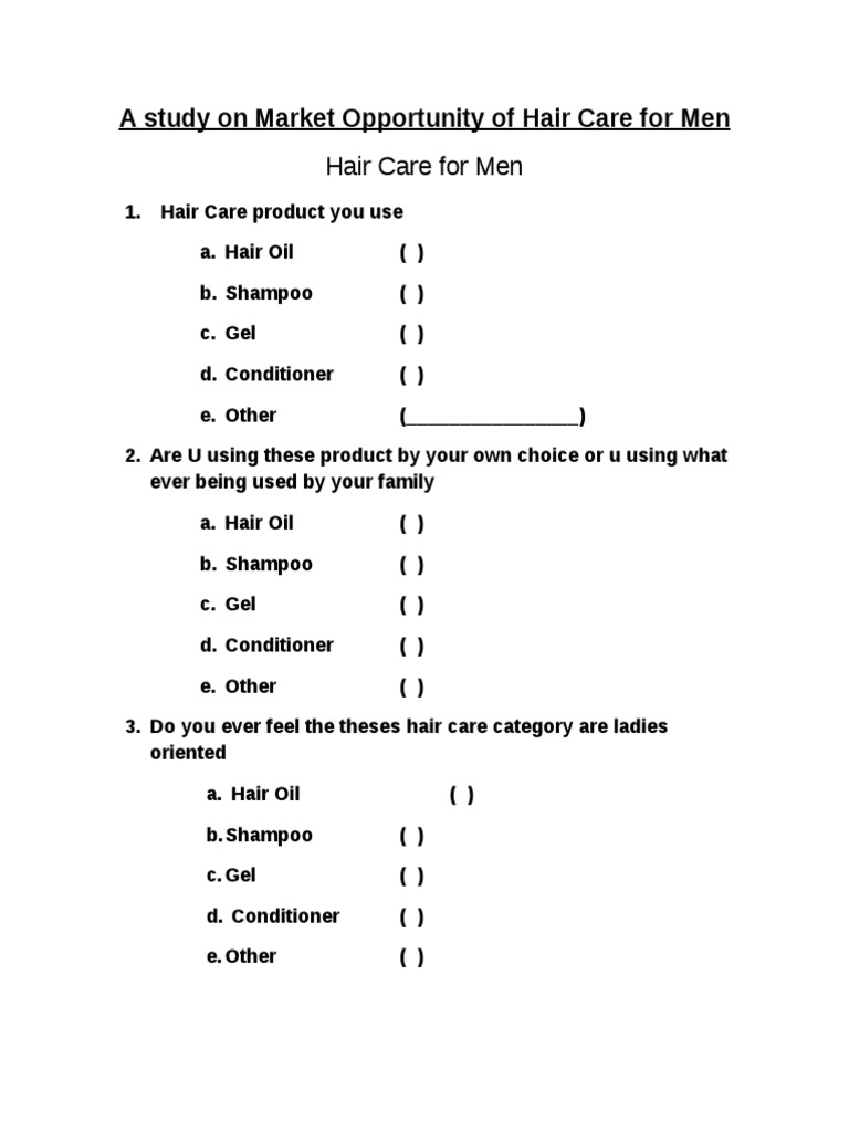 Men's Hair Care Product Survey | PDF | Hygiene | Human Hair