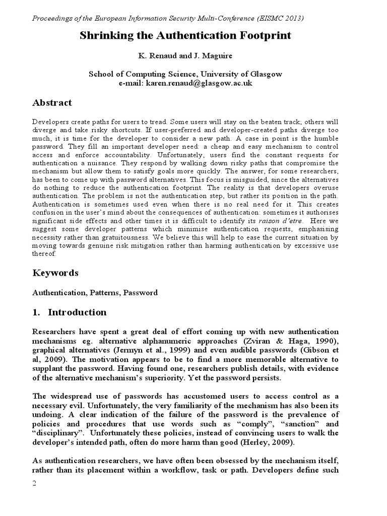 Shrinking The Authentication Footprint | PDF | Authentication | Password