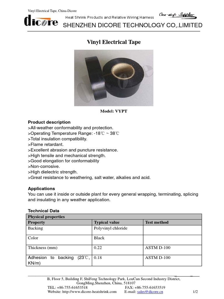 Vinyl Electrical Tape | PDF | Electrical Wiring | Polyvinyl Chloride