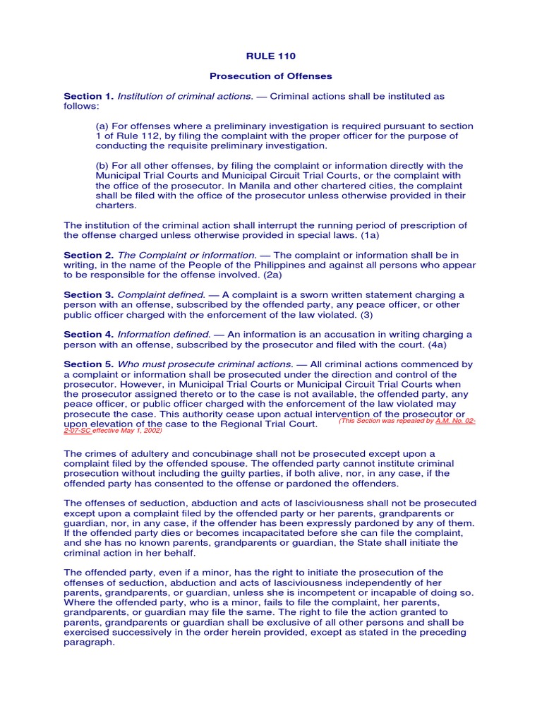 Rule 110 Sections 1-10 | PDF | Prosecutor | Complaint