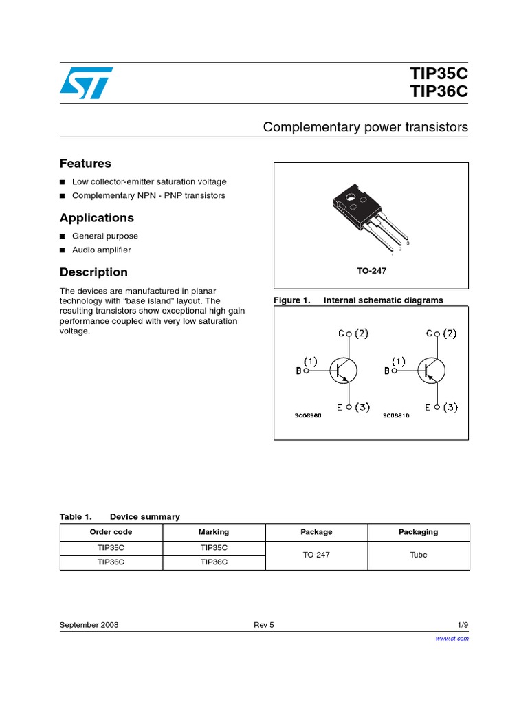 TIP35C | PDF | Bipolar Junction Transistor | Transistor