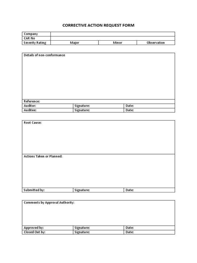 Corrective Action Request Form | PDF | Financial Audit | Corporations
