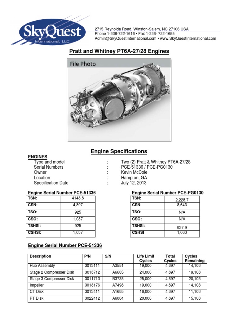 Spec PT6A 28 Engines KM 7-12-13 JH | PDF