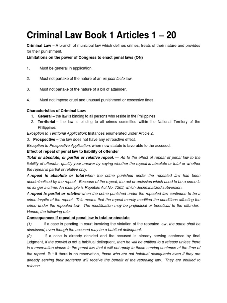 Criminal Law Book 1 Articles 1-20 | Conspiracy (Criminal) | Crimes