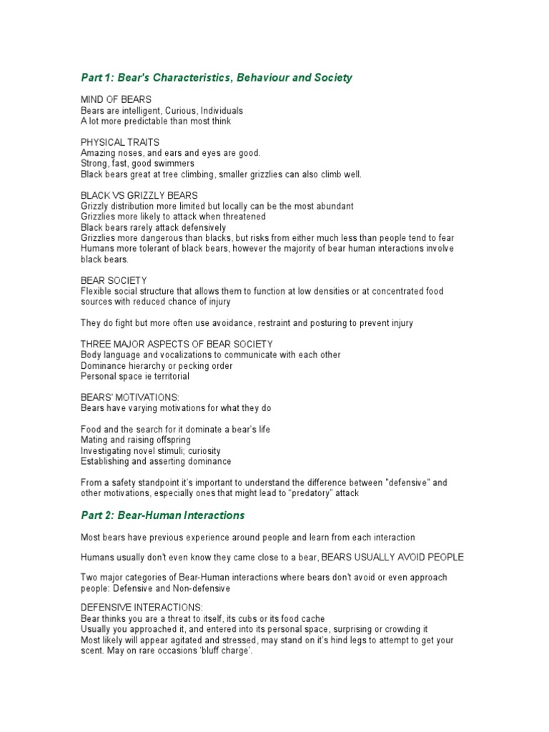 Part 1: Bear's Characteristics, Behaviour and Society | PDF | Nature