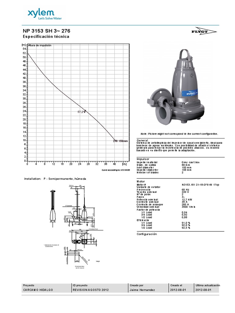 Ficha Tecnica Bomba Flygt Carcamo Hidalgo Rev. Agosto 2012 | PDF | Poder (Física) | Cantidades ...