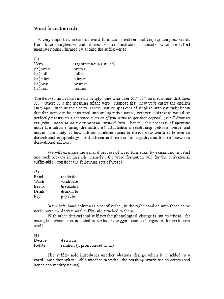 Word Formation Rules | PDF | Morphology (Linguistics) | Verb