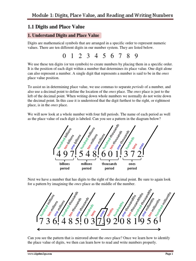 Digits and Place Value | Download Free PDF | Fraction (Mathematics ...