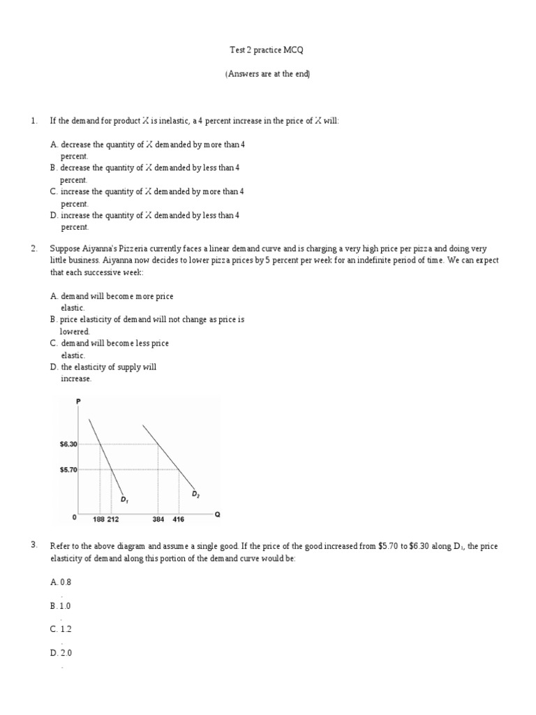 Elasticity Practice Test | PDF | Elasticity (Economics) | Demand