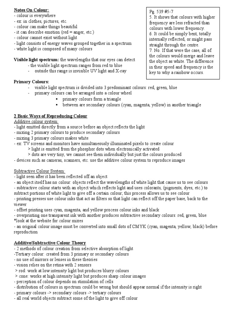 Colour Theory Grade 10 Science | PDF | Color | Light