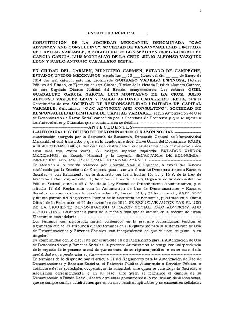 Constitución de G&C Advisory S.R.L. | PDF | Derecho privado | Conceptos ...