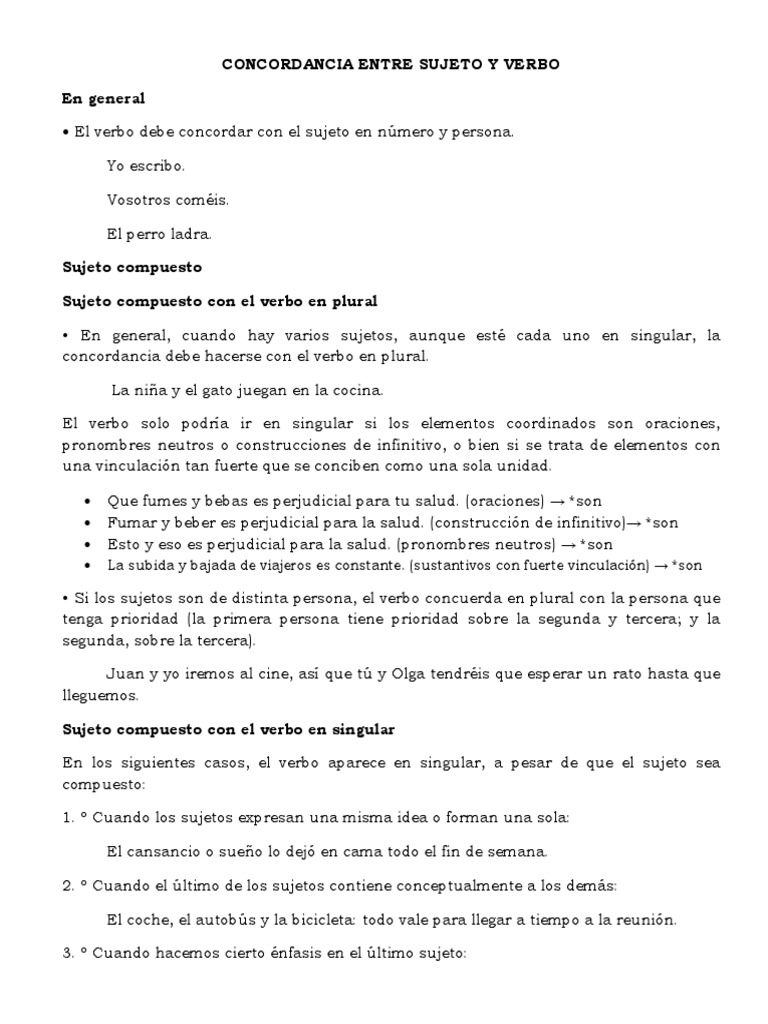 Concordancia Entre Sujeto y Verbo | PDF | Asunto (gramática) | Plural