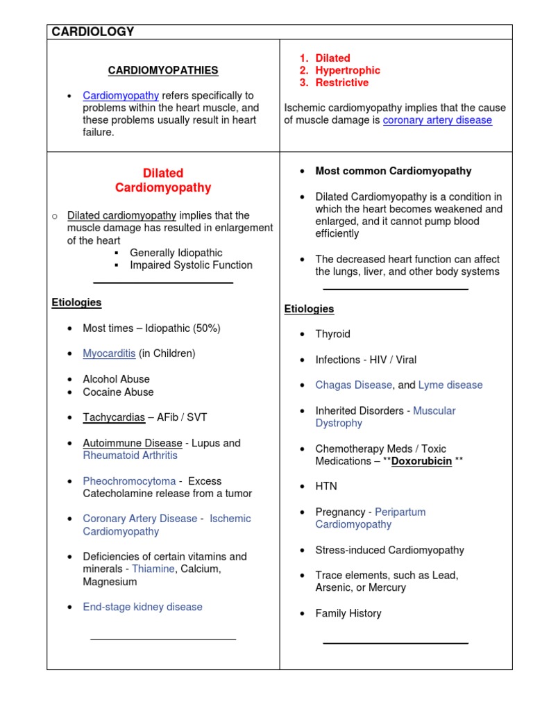 Cardiology Study Guide Handout | PDF | Heart Failure | Hypertension