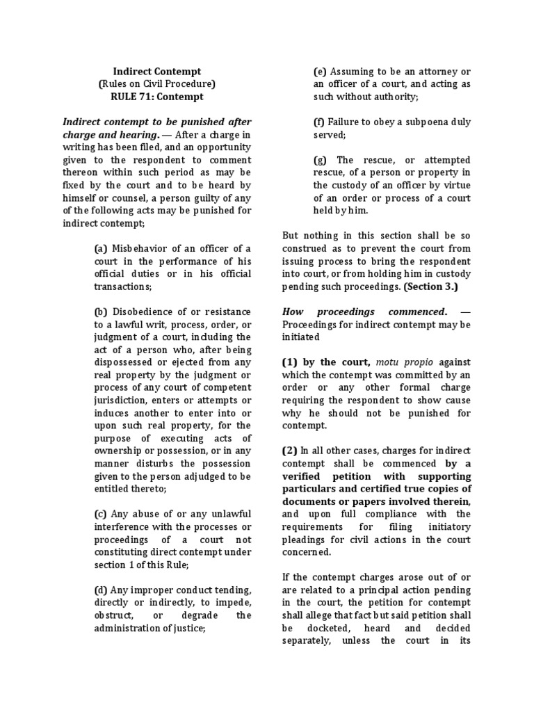 Indirect Contempt-Rule 71 (Rules of Court) | PDF | Contempt Of Court ...