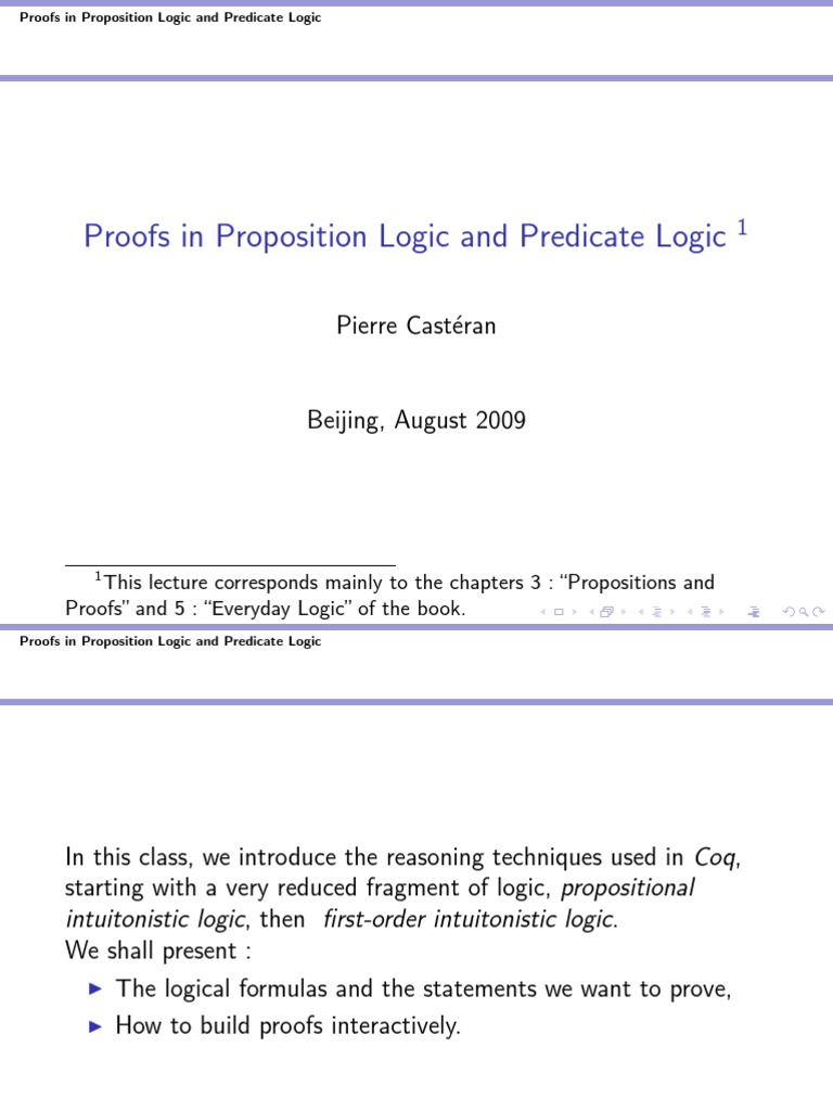 Proofs in Proposition Logic and Predicate Logic: Pierre Cast Eran | PDF ...