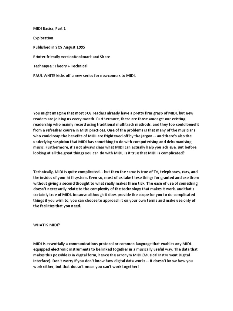 Paul White MiDi Basics | Download Free PDF | Synthesizer | Pitch (Music)