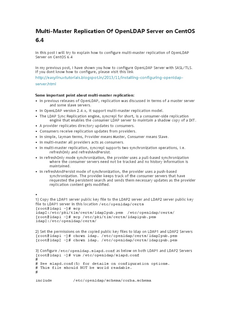 Multi-Master Replication of OpenLDAP Server On CentOS 6.4 | PDF | Replication (Computing ...