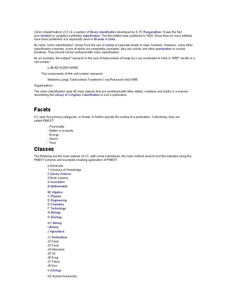 Colon Classification 6 | PDF | Libraries | Library Cataloging And ...