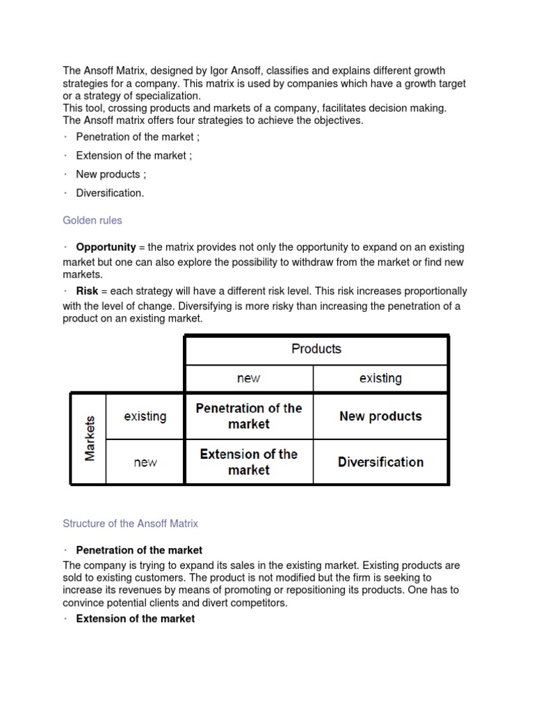 The Ansoff Matrix | Download Free PDF | Marketing | Business Economics