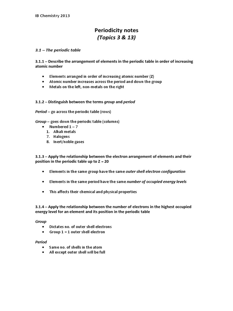 Periodicity Notes | PDF | Ionic Bonding | Periodic Table