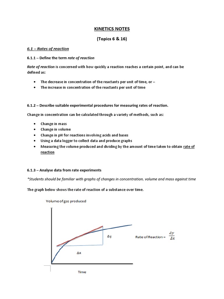 Kinetics Notes: 6.1 - Rates of Reaction | PDF | Reaction Rate ...