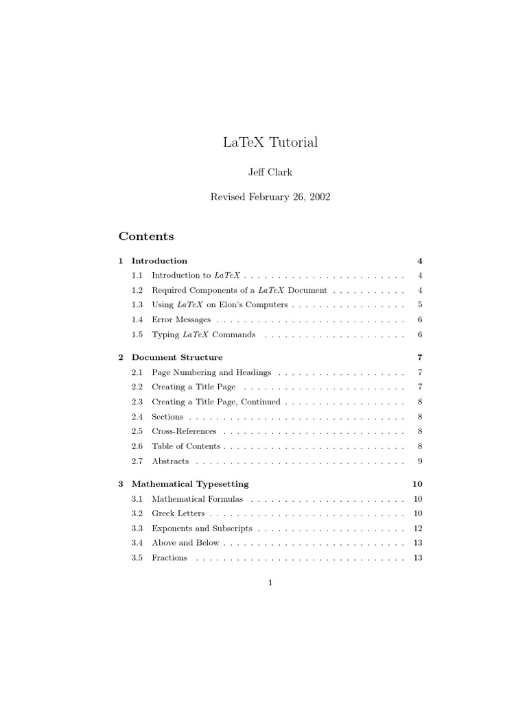 Latex Tutorial: Jeff Clark Revised February 26, 2002 | PDF