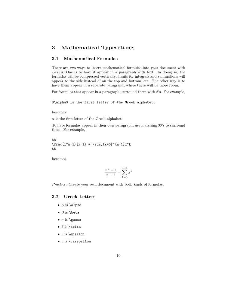 LaTeX Mathematical Typesetting Guide | PDF | Teaching Methods & Materials
