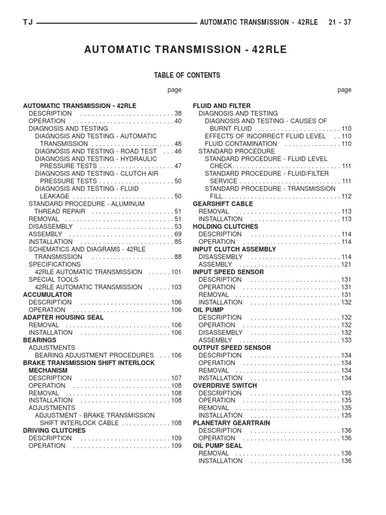 42rle Automatic Transmission | PDF | Automatic Transmission ...
