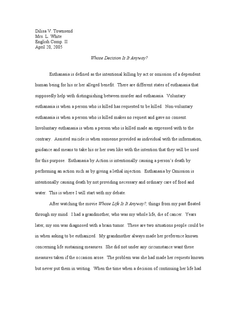 Euthanasia Paper | PDF | Euthanasia (Also Includes Assisted Suicide)