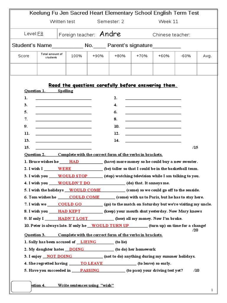 Written Test Sem 2 Wk11 2014 Memo | PDF