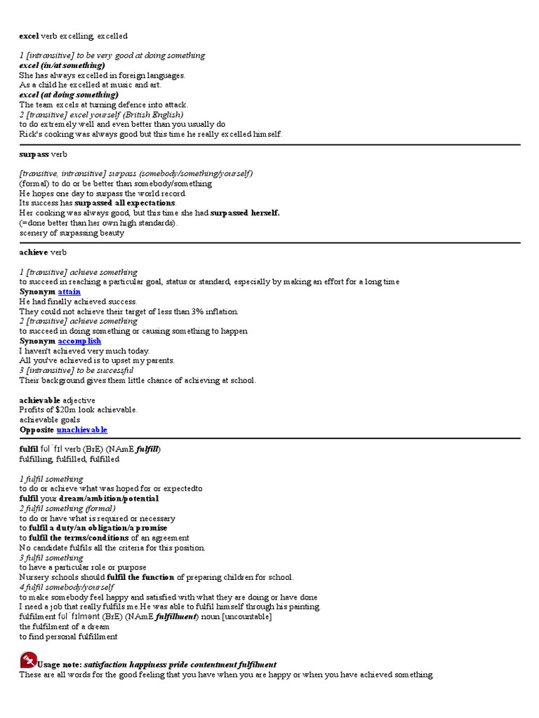 Excel (In/at Something) : Excel Verb Excelling, Excelled | PDF | Lie ...