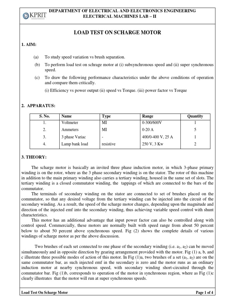 Load Test On Scharge Motor | PDF | Transformer | Engines