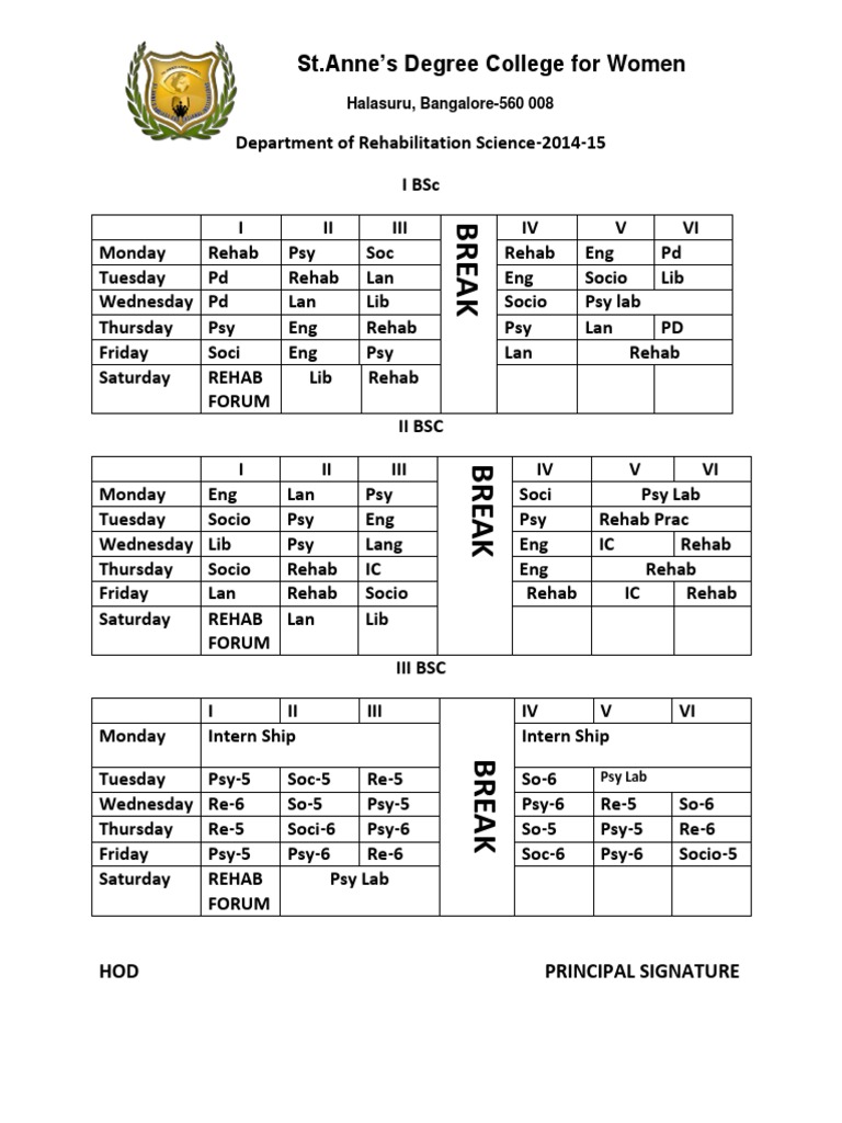 St. Anne's BSc Class Schedule | PDF | Self-Improvement | Science ...